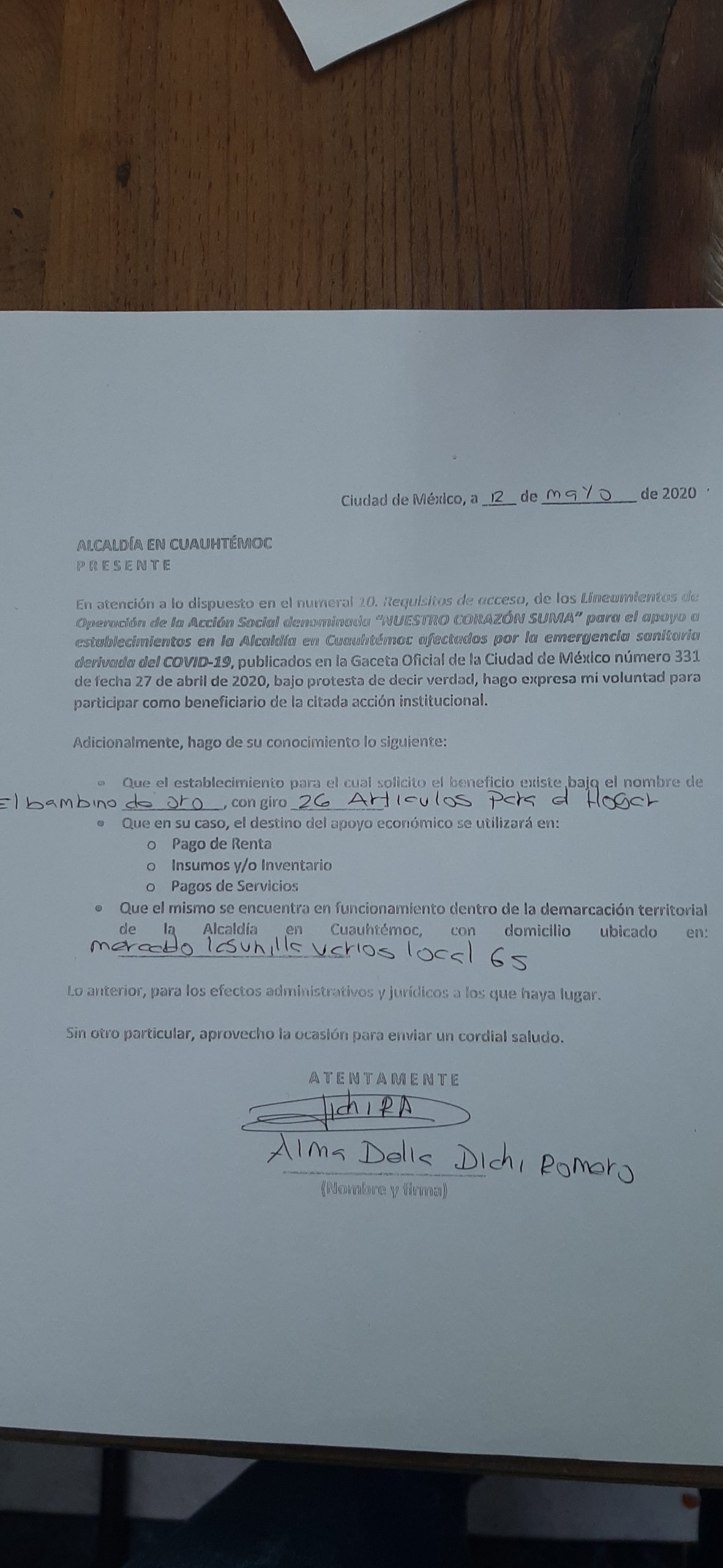 Carta Bajo Protesta de Decir Verdad y Solicitud de Ingreso a la Acción ...
