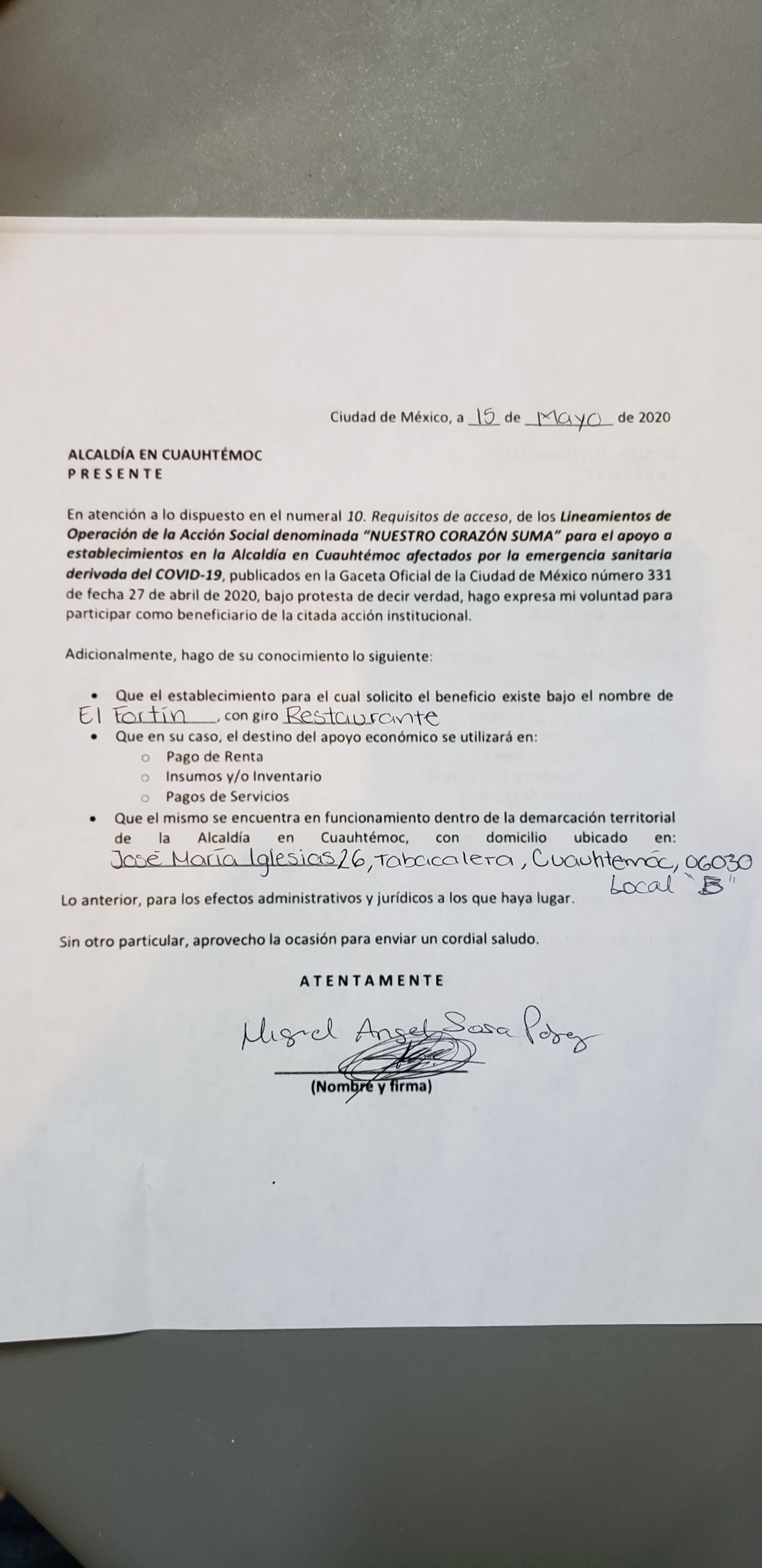 Carta Bajo Protesta de Decir Verdad y Solicitud de Ingreso a la Acción ...