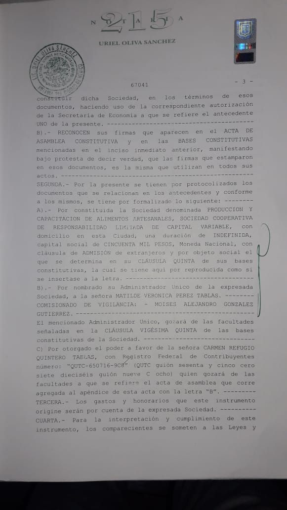 Copia simple del Poder Notarial que acredite al Representante Legal ...