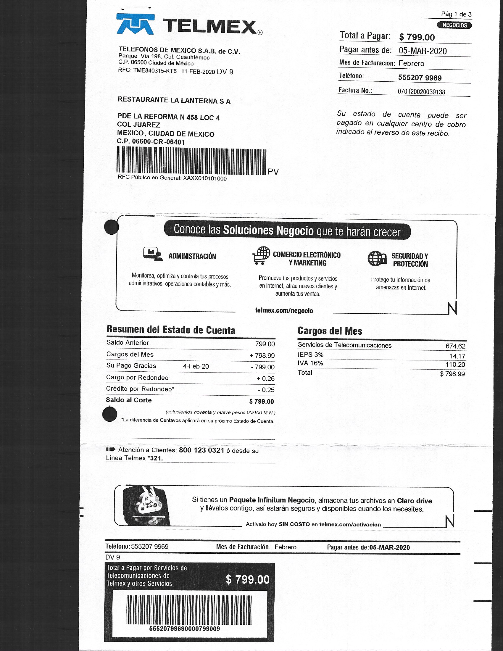 Comprobante de domicilio (i.e. Luz, Agua, Teléfono, Predial, Gas ...