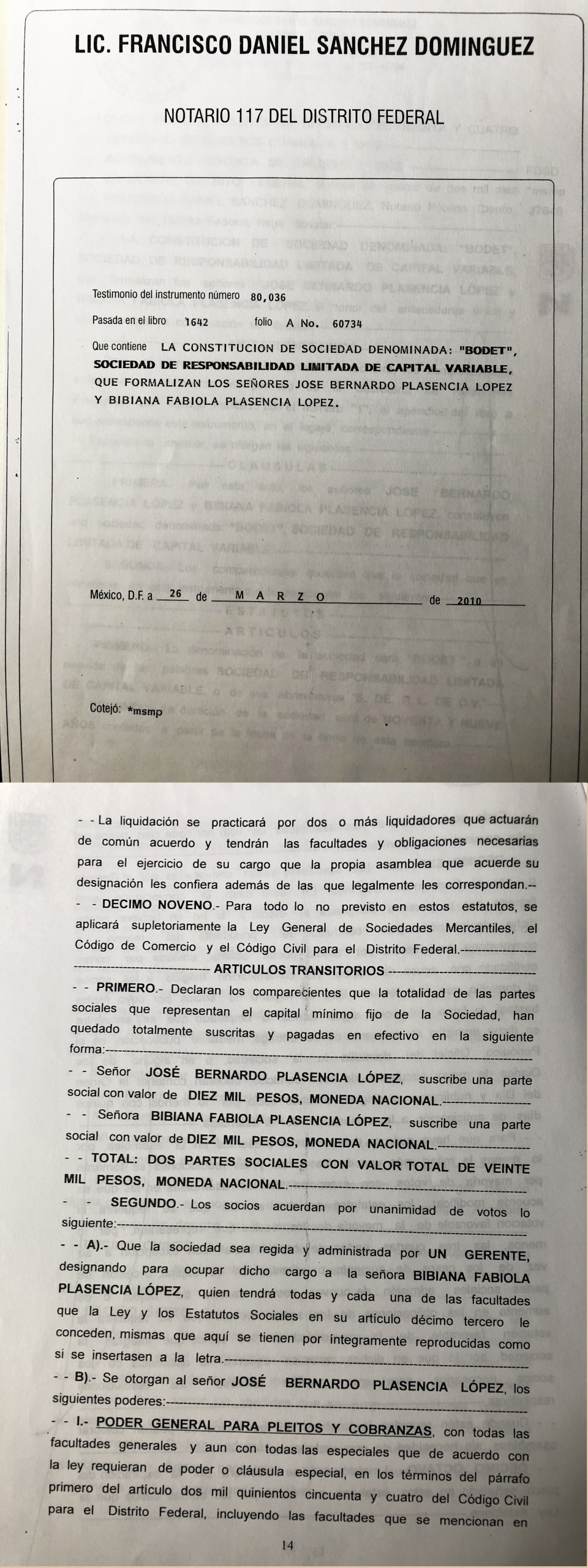 Copia simple del Poder Notarial que acredite al Representante Legal ...