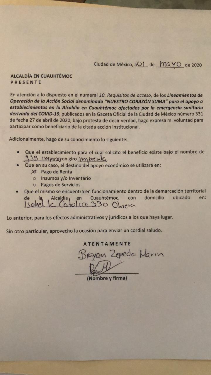 Carta Bajo Protesta de Decir Verdad y Solicitud de Ingreso a la Acción ...